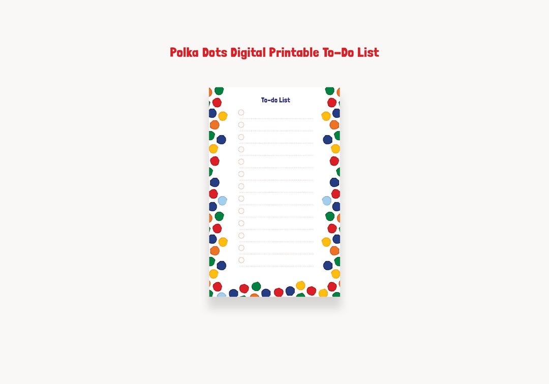 Polka Dot Printable To-do List Bright & Stylish Personal Organizer ...
