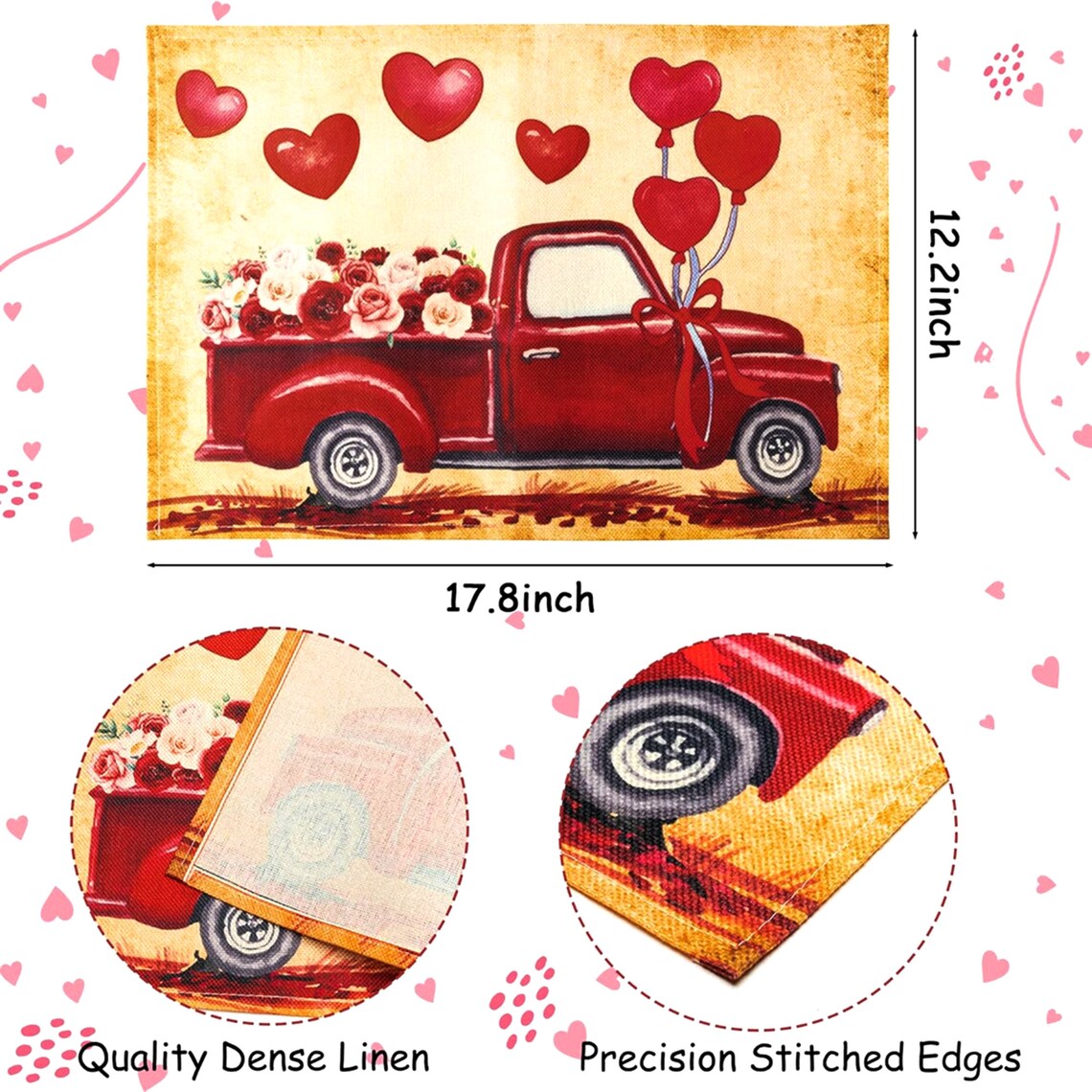 6 Pcs Vintage Valentine's Day Placemats ,watercolor Romantic Mats, Red ...