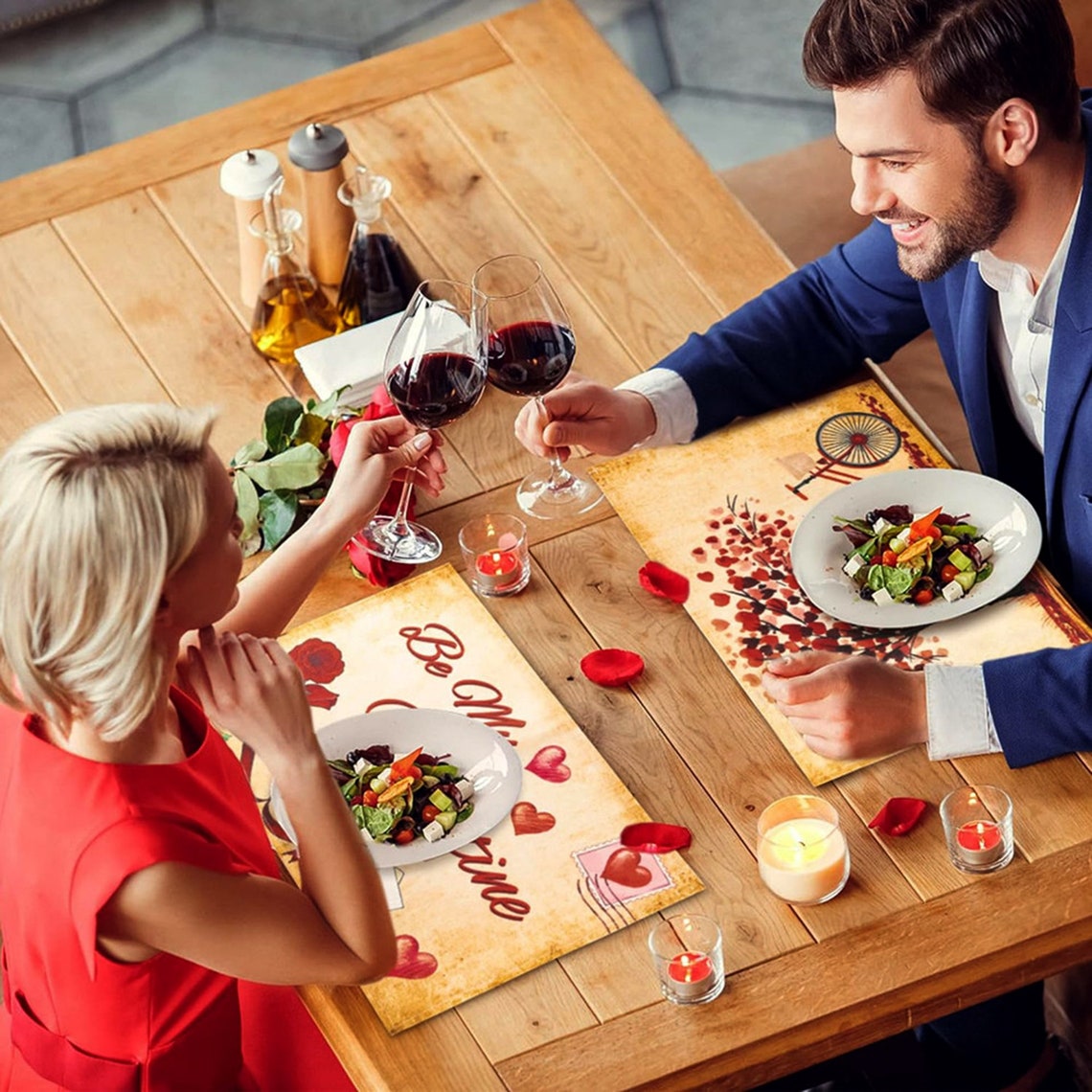 6 Pcs Vintage Valentine's Day Placemats ,watercolor Romantic Mats, Red ...