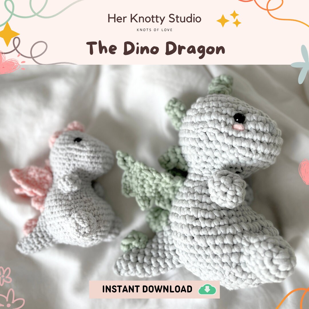 PATTERN: Dino Dragen Crochet Pattern Amigurimi Dino Dragon Plushie Pattern Chubby Dino Dragon ...
