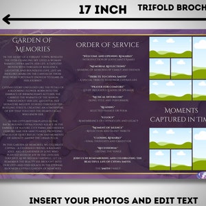 TRIFOLD FUNERAL TEMPLATE, 17x11 Obituary Program, Purple Marble, Canva ...