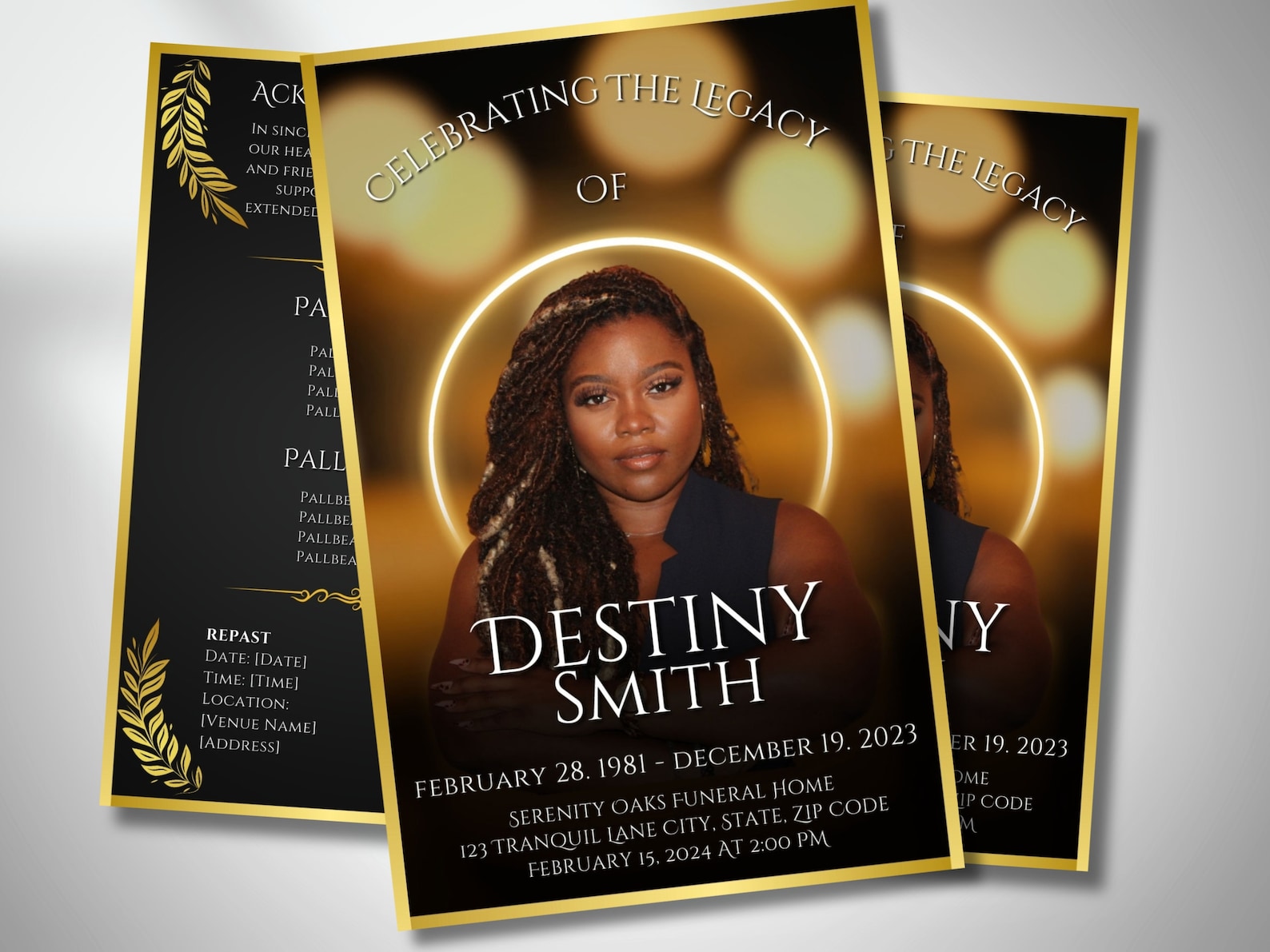 5.5x8.5 OBITUARY PROGRAM, Golden Frame Funeral Template, Canva Editable ...