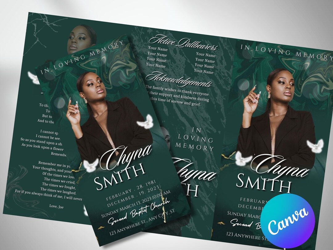 17x11 FUNERAL PAMPHLET 2 PAGES Trifold Obituary - Etsy