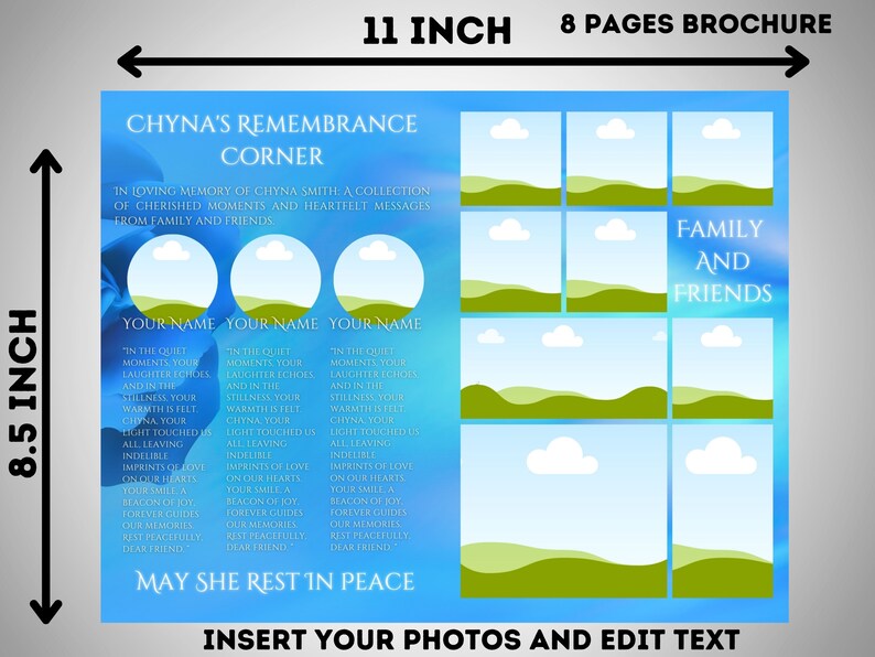 Blue Gradient Funeral Program Template, 8 Pages (canva Editable) - Etsy