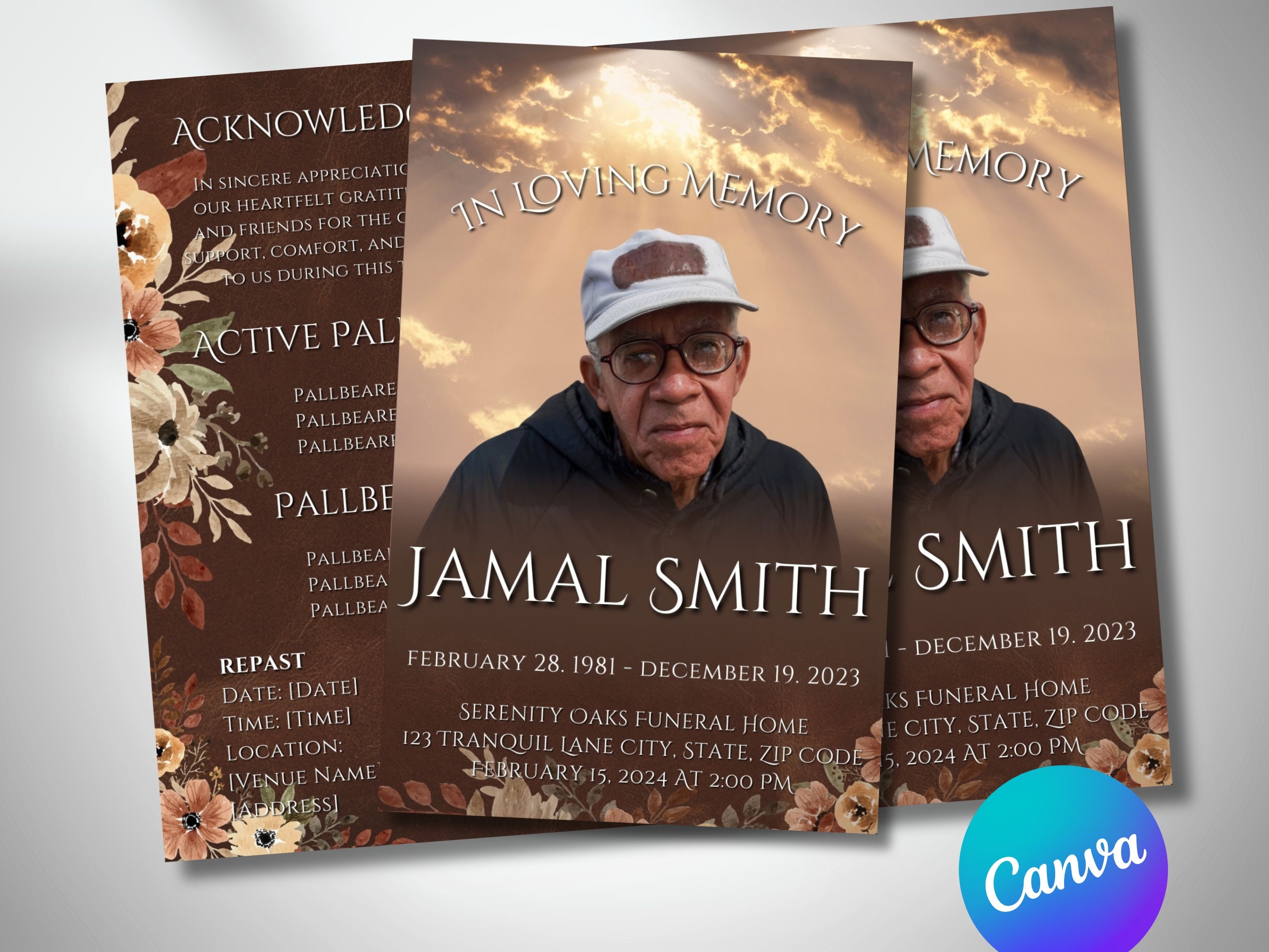5.5x8.5 BOOKLET FUNERAL PROGRAM, 8 Pages, Brown Heaven Memorial, Bifold ...