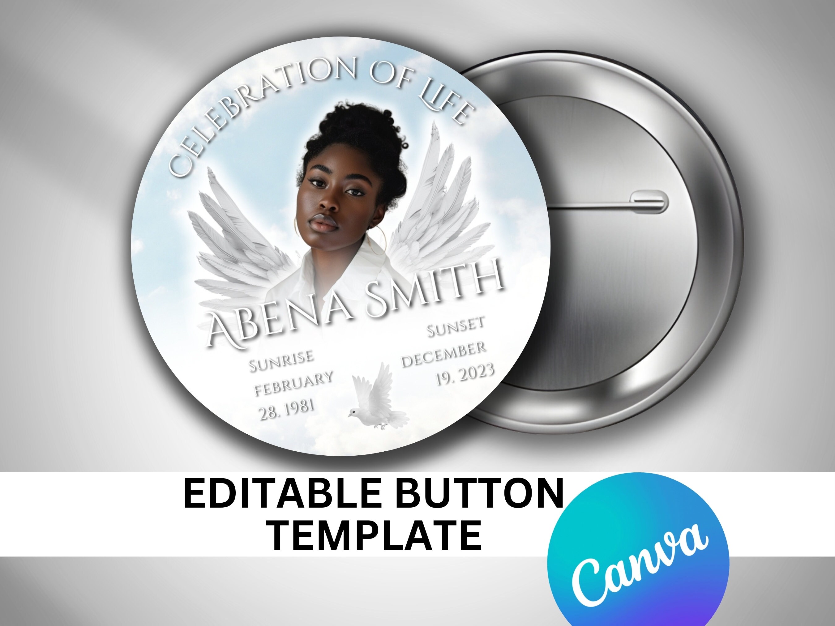 ANGEL WINGS PINBACK Button Template, Memorial Pin, Heavens Funeral ...