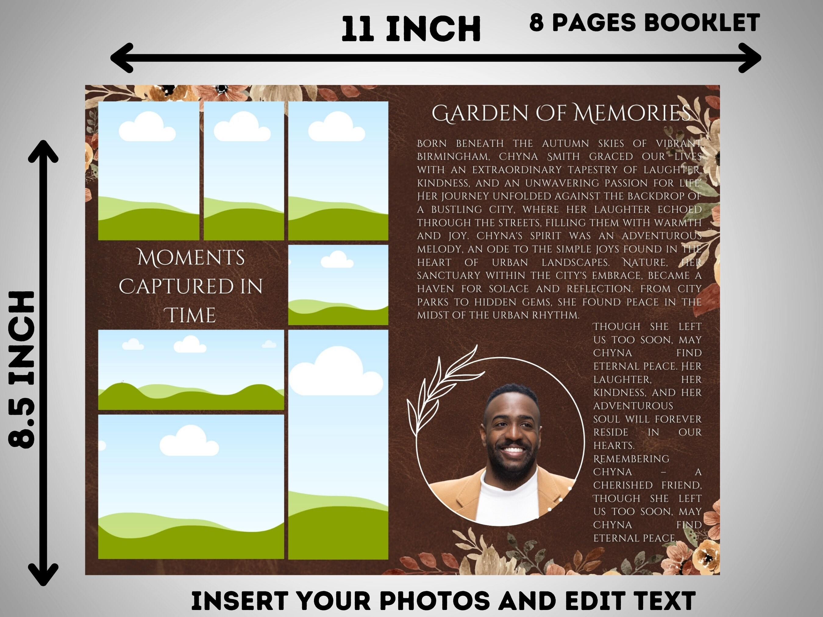 5.5x8.5 BOOKLET FUNERAL PROGRAM, 8 Pages, Brown Heaven Memorial, Bifold ...