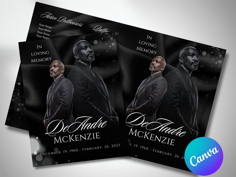 8.5"x11" BIFOLD FUNERAL PROGRAM, Black & Gold Elegant Obituary ...