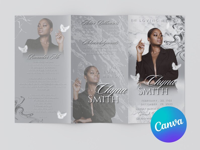 17x11 FUNERAL PAMPHLET 2 PAGES Trifold Obituary - Etsy