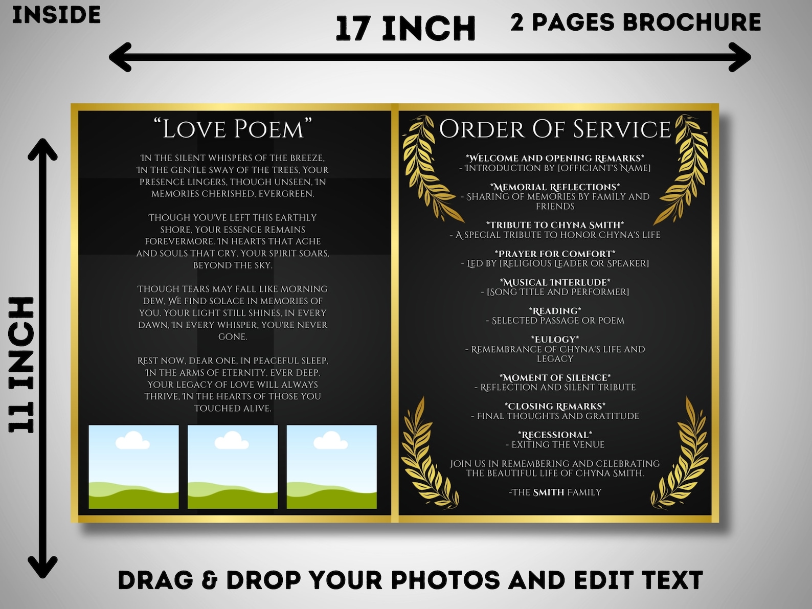 8.5x11 OBITUARY PROGRAM, Golden Frame Funeral Template, Canva Editable ...