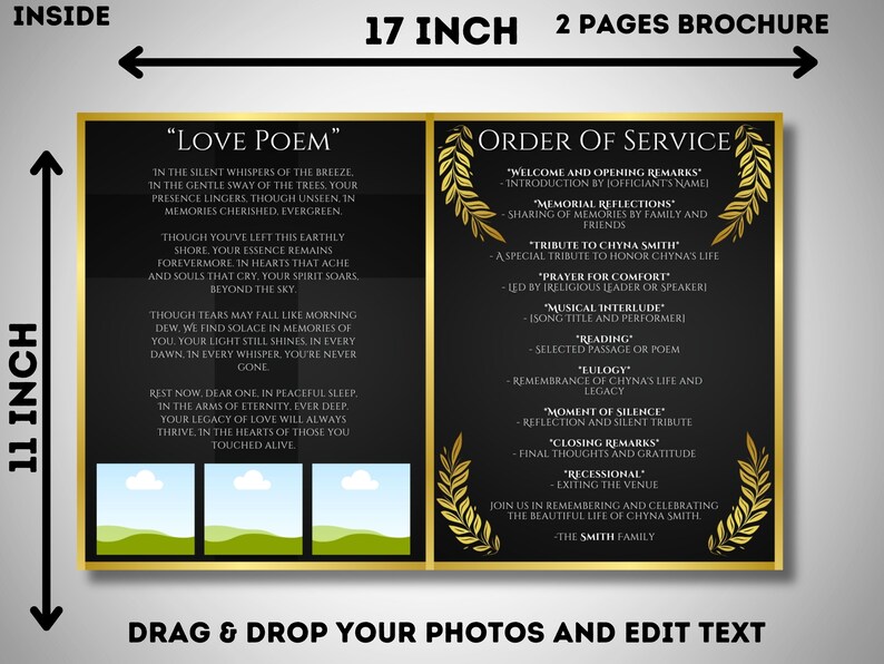 Golden Frame Funeral Program Template, Celebration of Life (canva ...