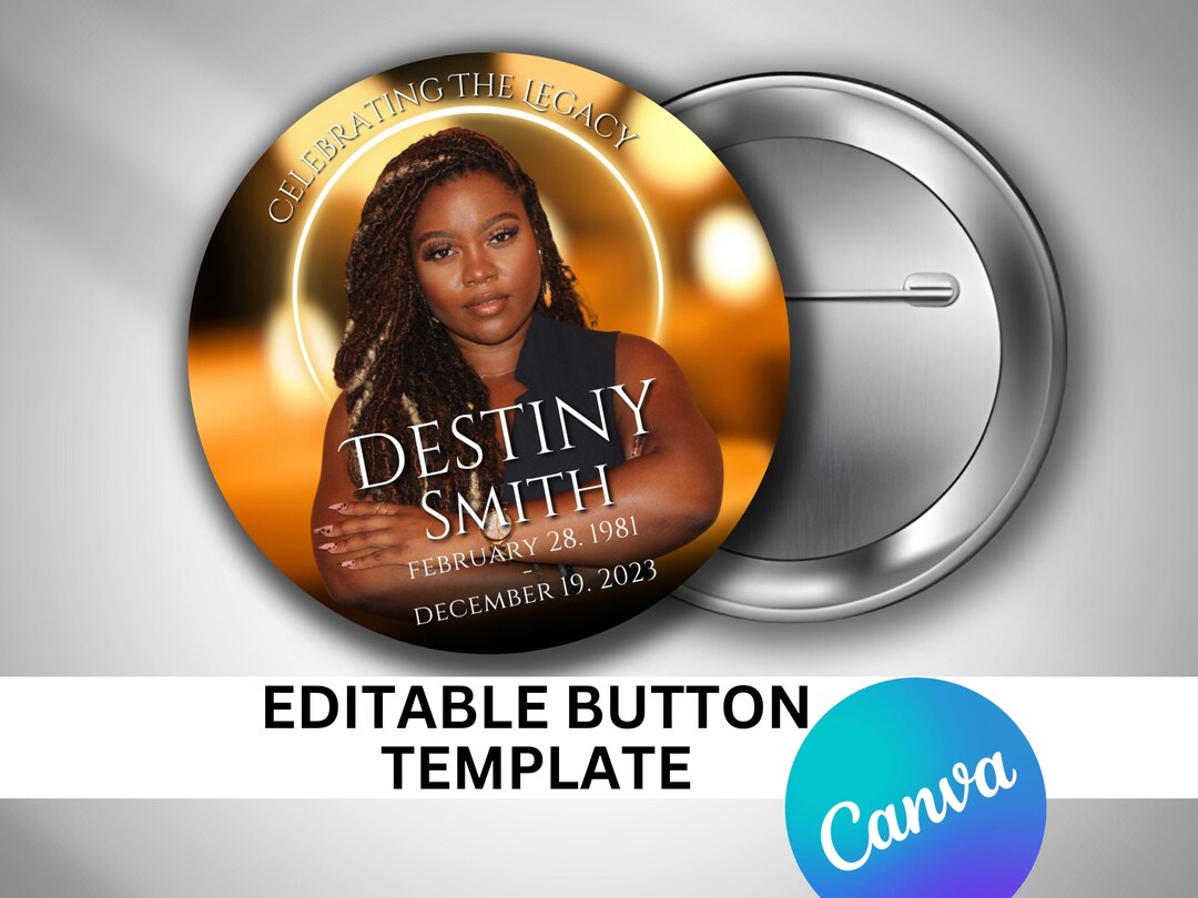 GOLD FRAME PINBACK Button Template, Memorial Pin, Golden Funeral ...