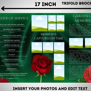 17"x11" FUNERAL PAMPHLET, Dark Green, Trifold, Obituary Program, Green ...