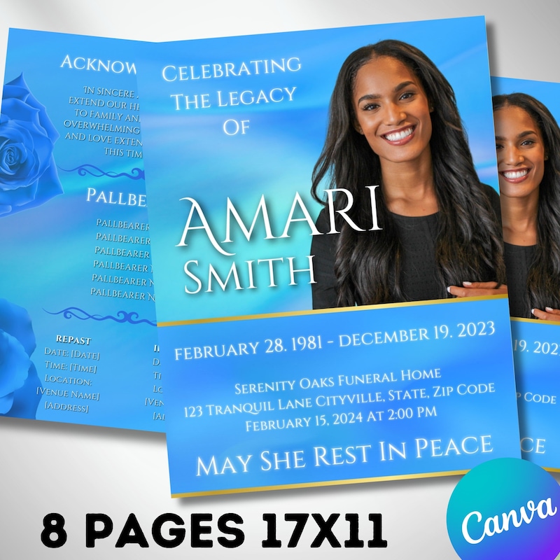 Blue Funeral Template - Etsy
