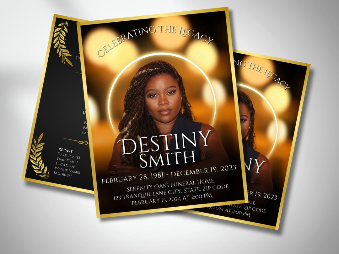 8.5x11 OBITUARY PROGRAM, Golden Frame Funeral Template, Canva Editable ...