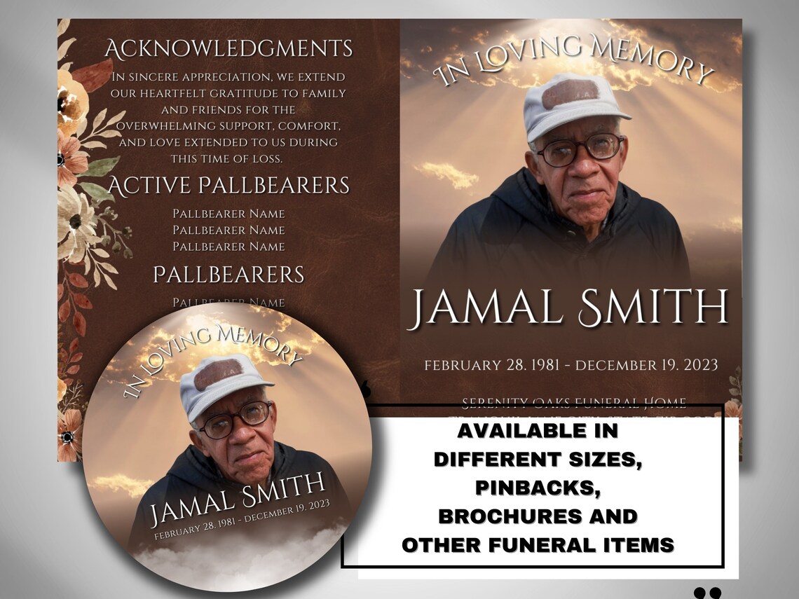 Funeral Program Template, Brown Heaven Memorial, 8-page Booklet (canva ...
