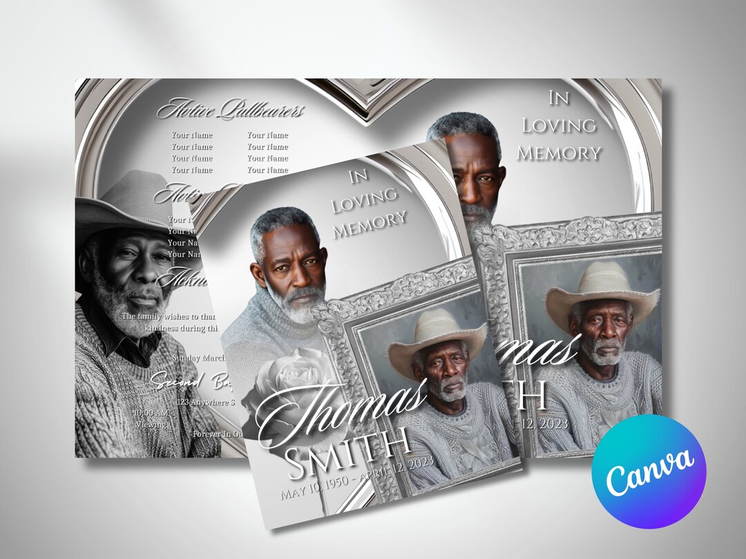 8.5x11 BIFOLD FUNERAL PROGRAM, Grey and Silver Elegant Obituary ...