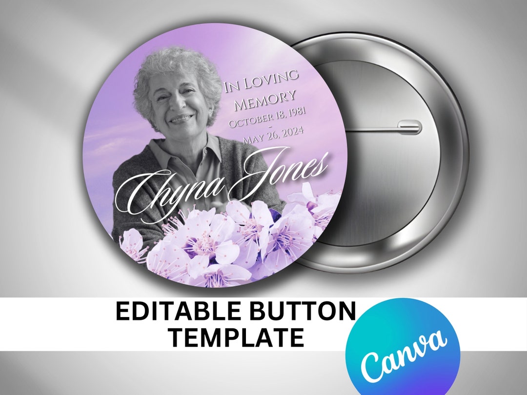 PURPLE FLOWERS PINBACK Button Template, Memorial Pin, Minimalistic ...