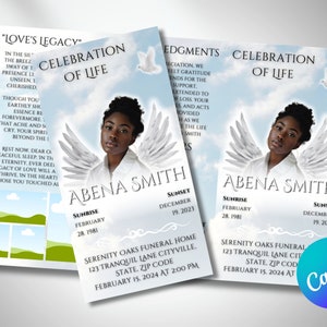 11"x17" TRIFOLD MEMORIAL PROGRAM, White Angel Wings Funeral Program ...