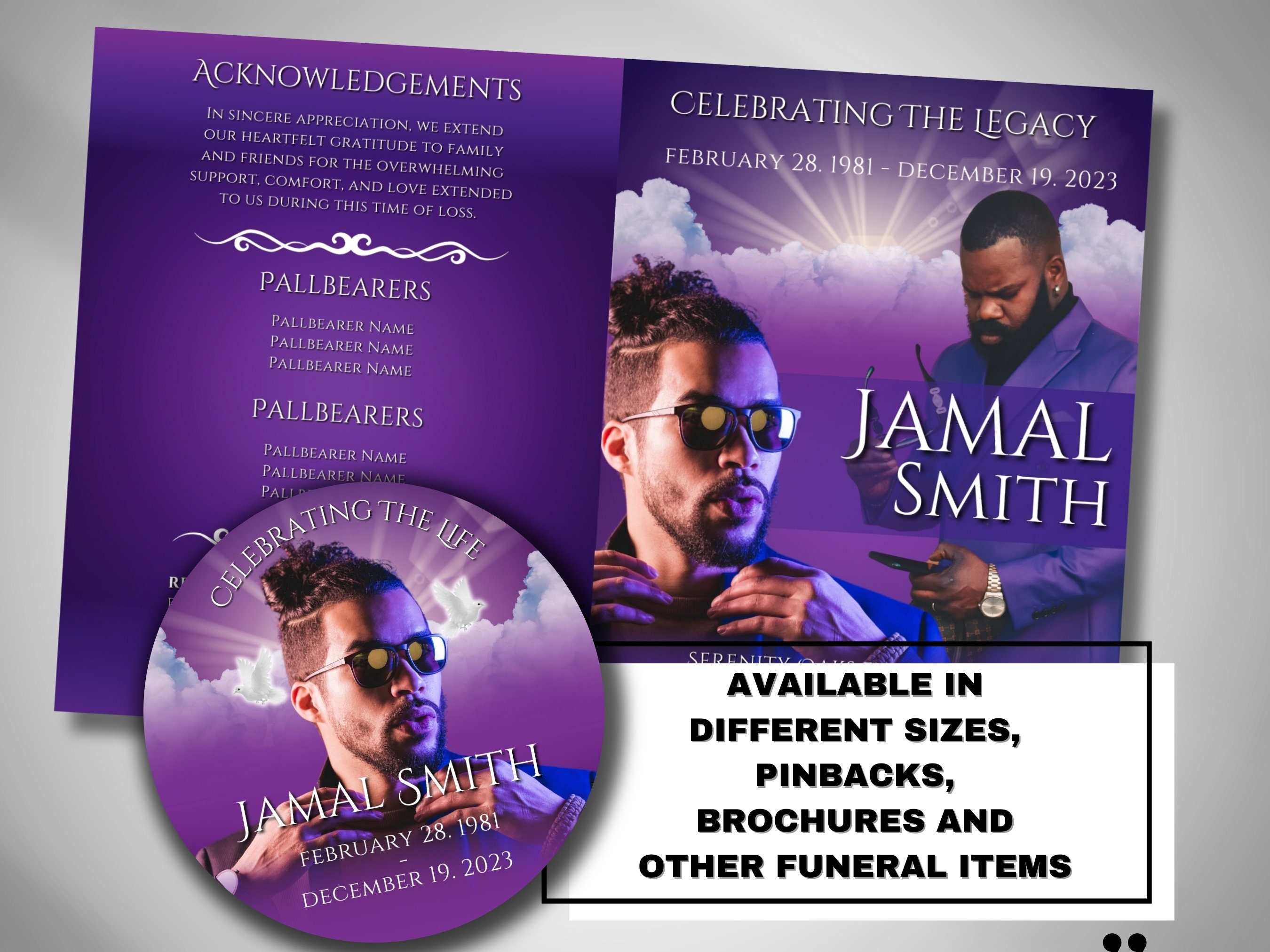 8.5"x11" PURPLE FUNERAL PROGRAM, 4 Pages, Purple Clouds Memorial ...