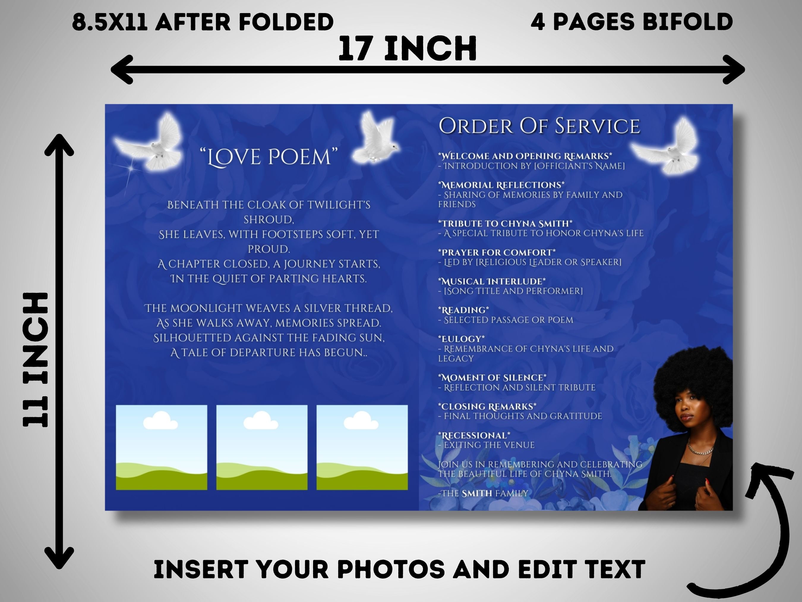 Blue Floral Funeral Program Template, Celebration of Life (canva ...