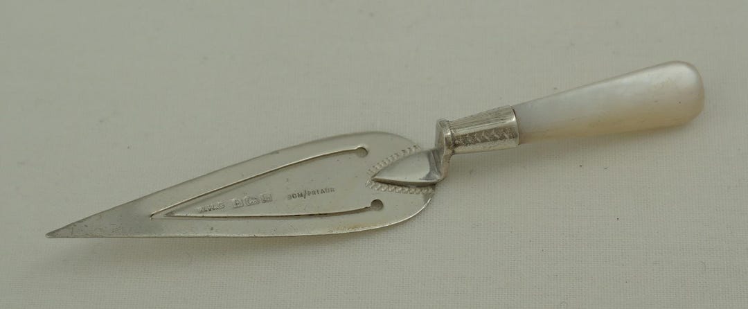 Antique Sterling Silver and Mother of Pearl Trowel Form Bookmark, Adie ...