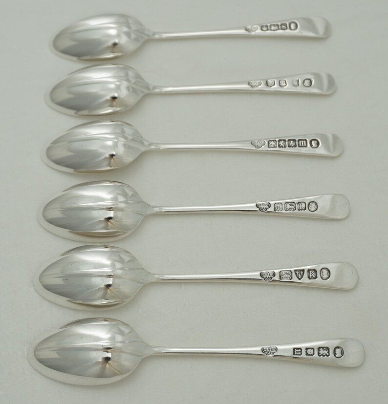Six Hanoverian Rat Tail Pattern Coffee Spoons, Vintage English Sterling ...