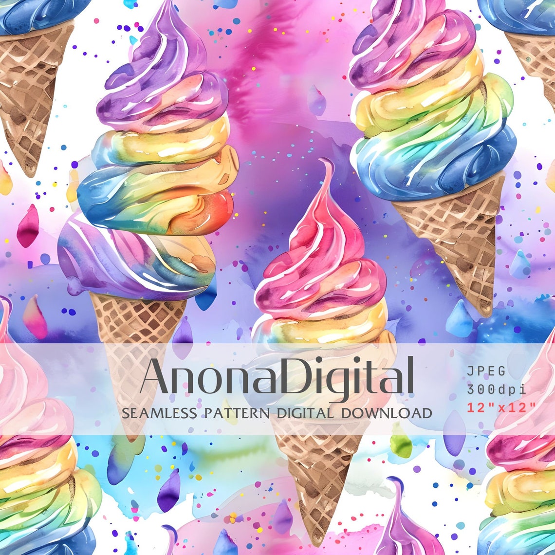 Ice Cream Seamless Pattern, Digital File Summer Seamless Pattern, Ice ...