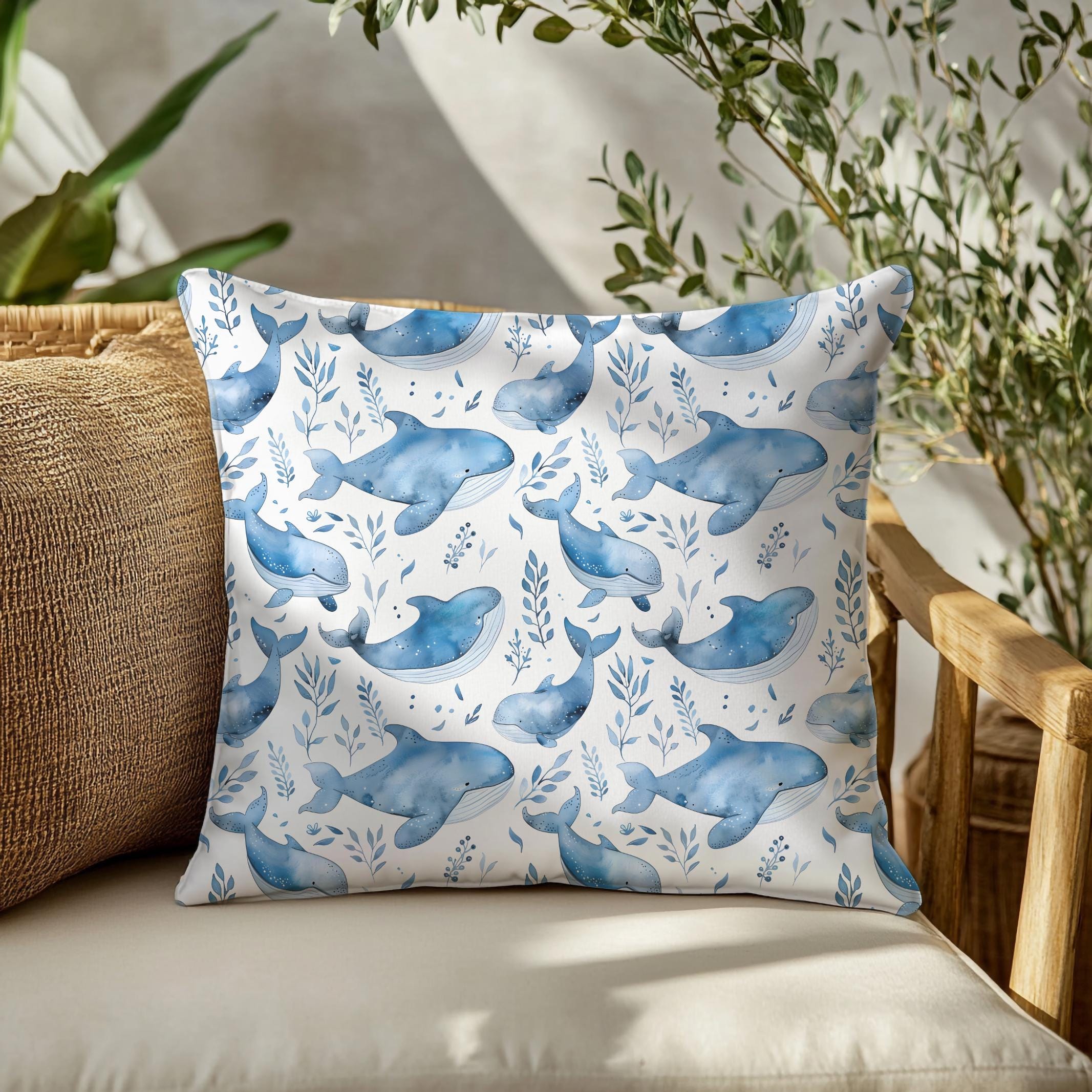 Whale Cute Sea Ocean Seamless Pattern, Watercolor Whale Seamless ...