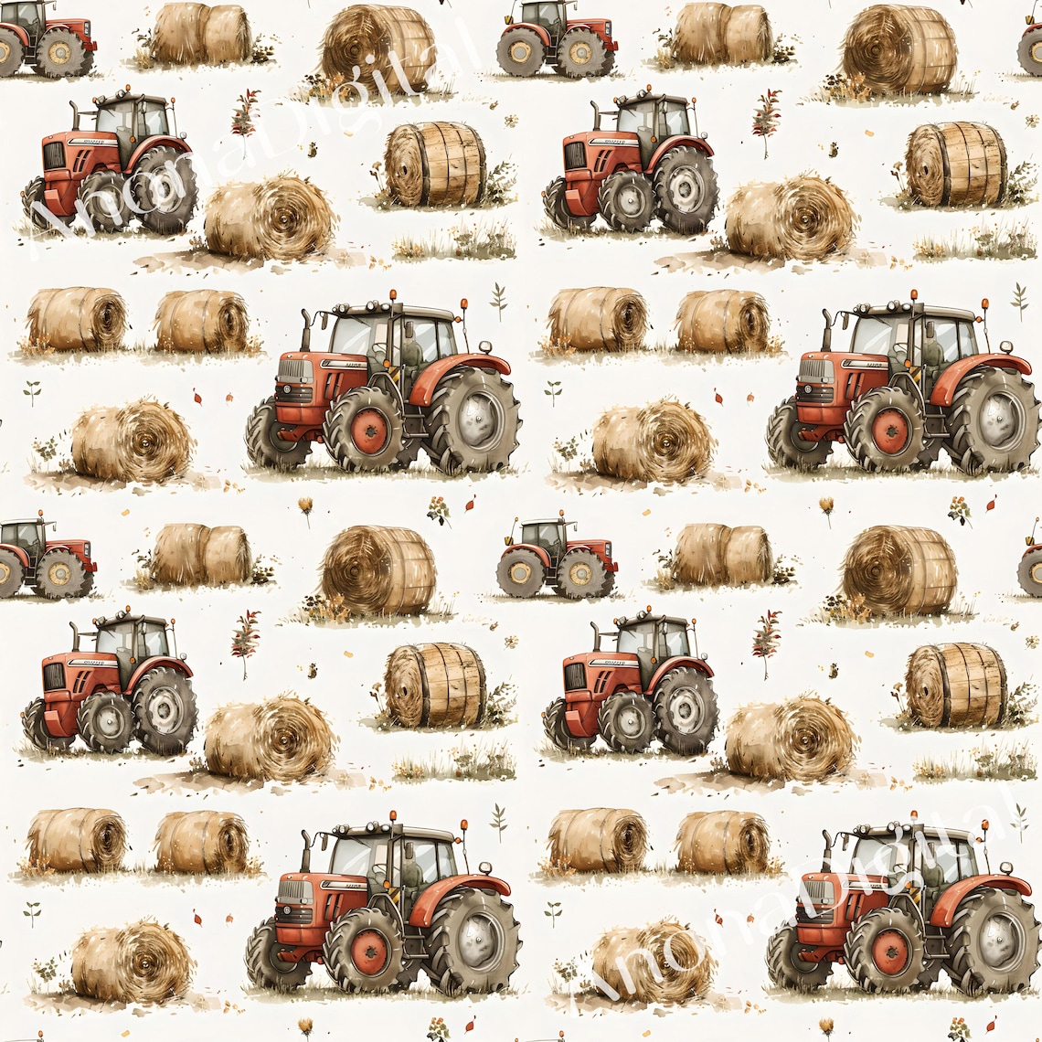 Tractor Seamless Pattern, Tractor Farm Design for Kids, Red Tractor ...