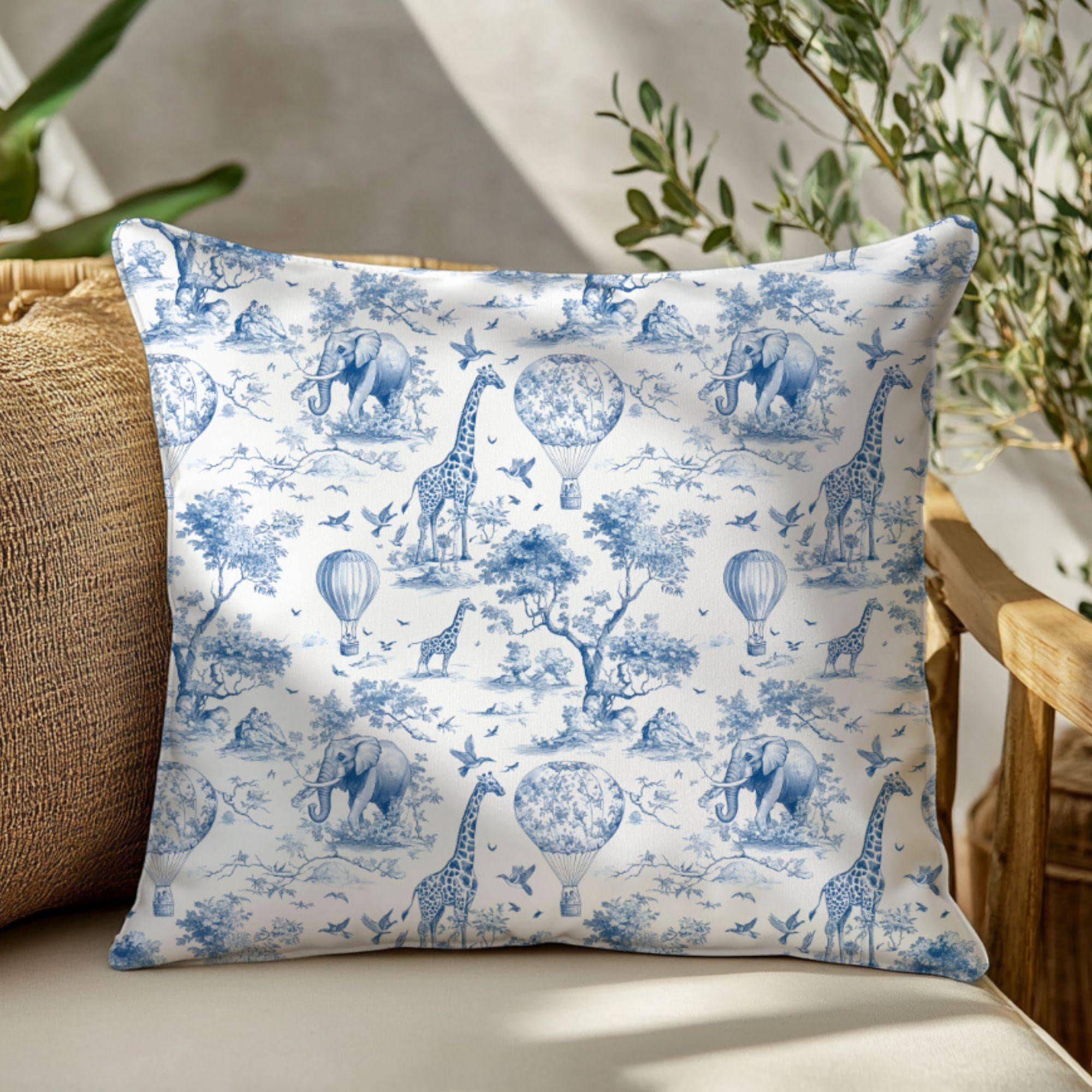 Blue Chinoiserie Toile De Jouy Safari Seamless Pattern Fabric Paper ...