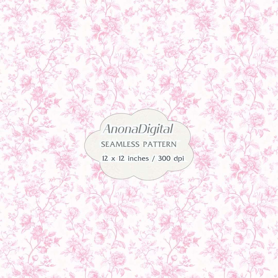 Pink Toile Seamless Pattern, Vintage French Floral, Digital Download ...