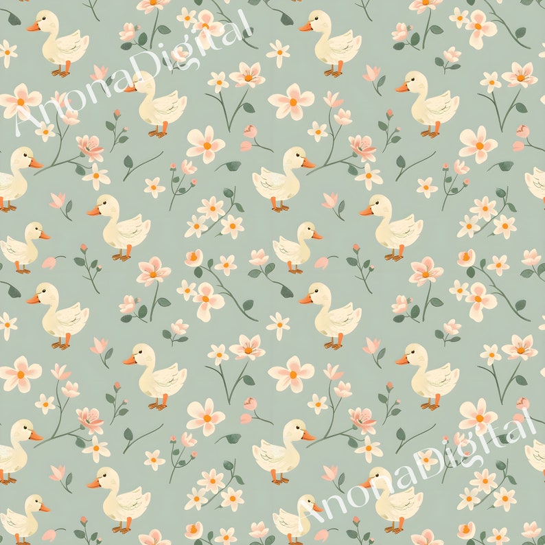 Cute Duck Seamless Pattern, Digital File Duck Seamless Pattern, Cute ...