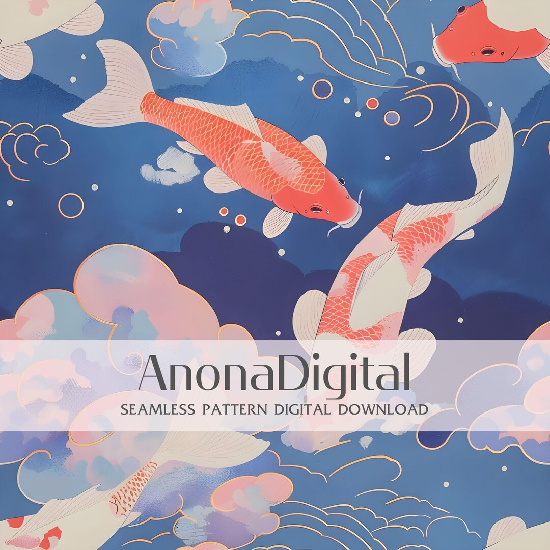 Koi Fish Pattern Seamless Fabric Design, Koi Fish Watercolor Repeat ...