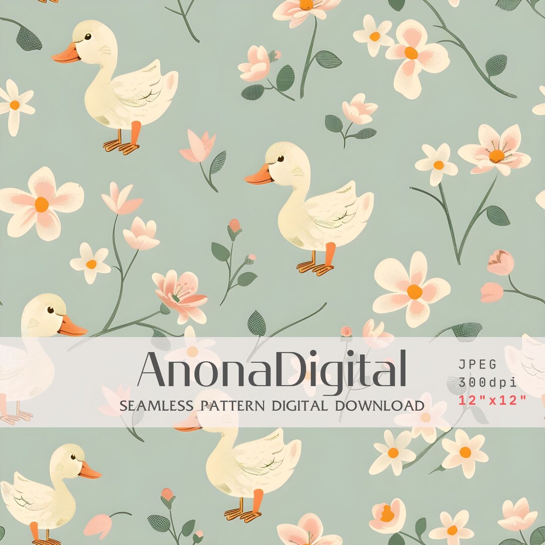Cute Duck Seamless Pattern, Digital File Duck Seamless Pattern, Cute ...