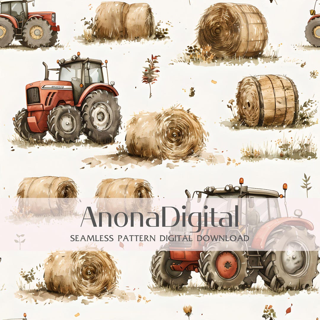 Tractor Seamless Pattern, Tractor Farm Design for Kids, Red Tractor ...