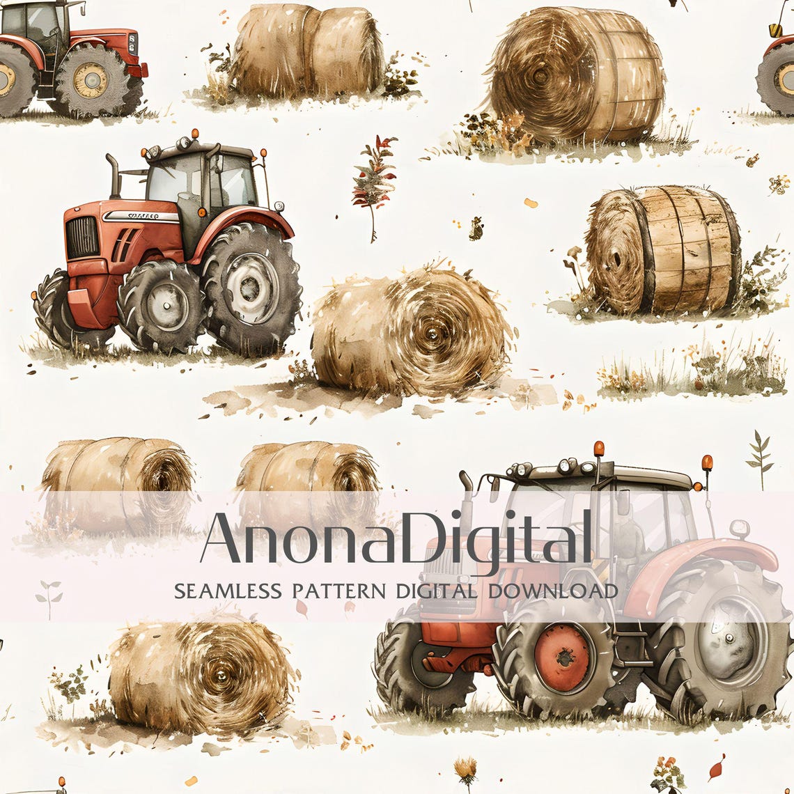 Tractor Seamless Pattern, Tractor Farm Design for Kids, Red Tractor ...