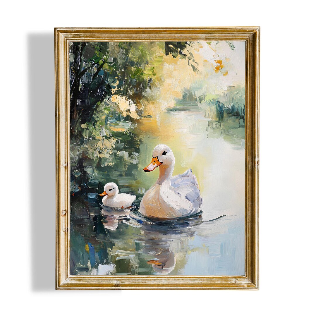 Vintage Spring Ducks Wall Art Easter Mother Duck and Duckling Print ...