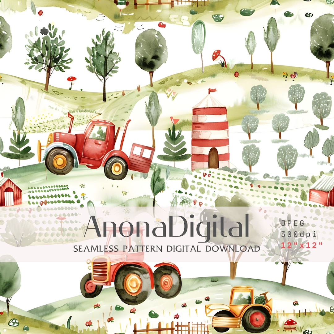 Farm Truck, Tractor, Seamless Fabric Design, Meadow, Repeat Tile ...