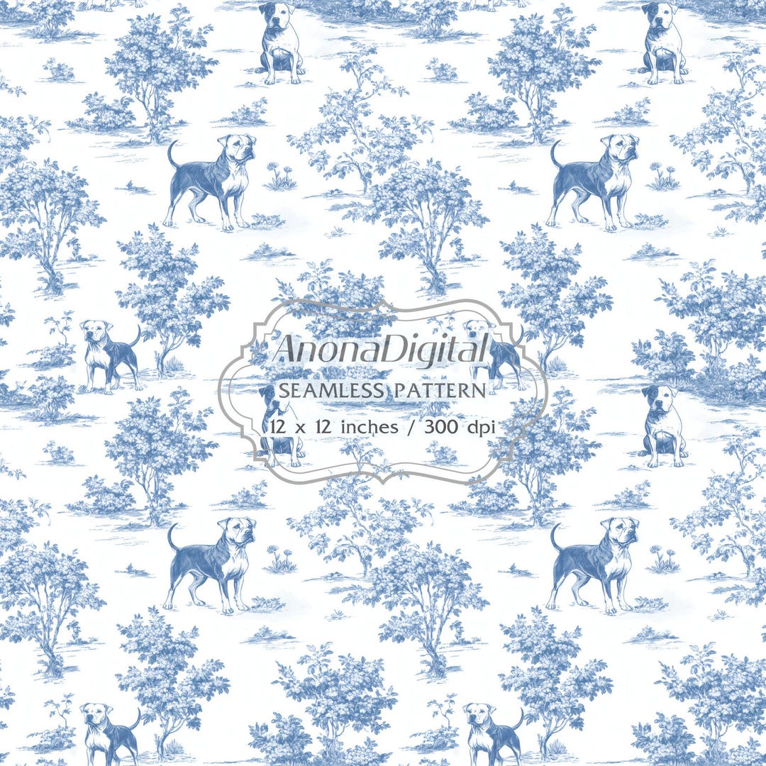 Toile De Jouy American Pit Bull Seamless Pattern, Digital Download ...