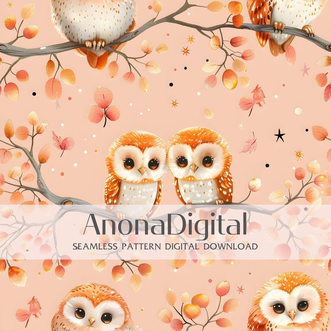 Cute Owl Seamless Pattern Digital Paper, Owls Fabric Design, Woodland ...