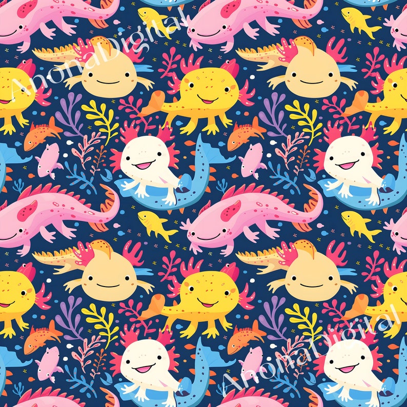 Axolotl Seamless Pattern, Digital File Cute Axolotls Pattern Baby ...