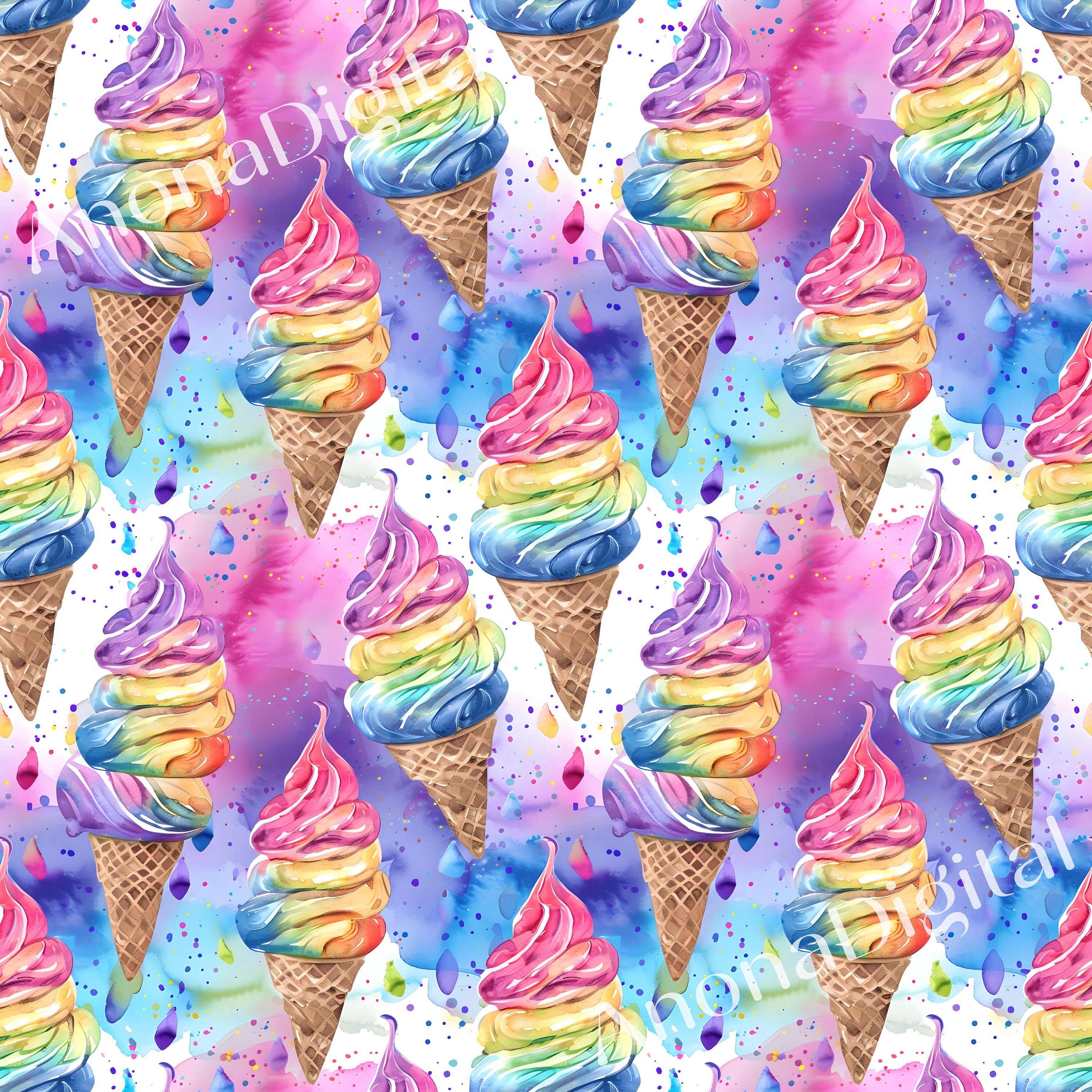 Ice Cream Seamless Pattern, Digital File Summer Seamless Pattern, Ice ...