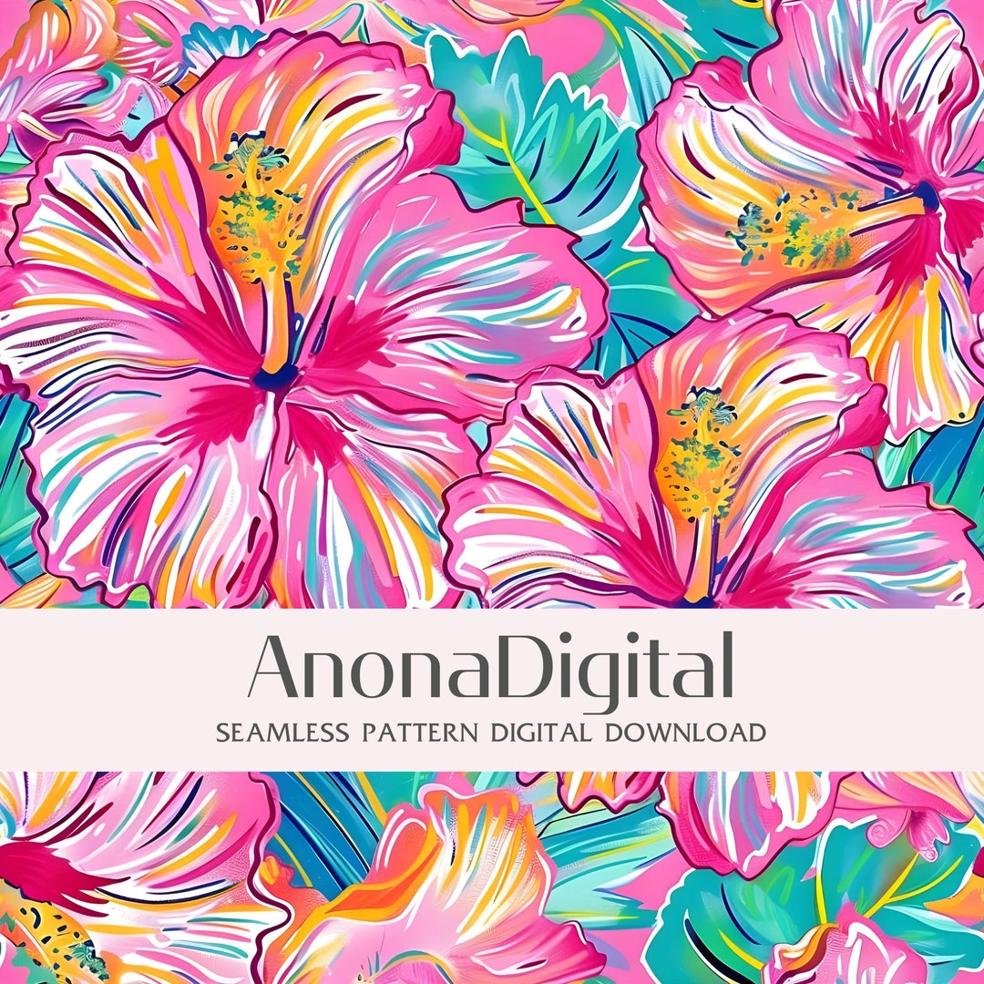 Hibiscus Flowers Seamless Pattern, Digital File Hawaii Hibiscus Pattern ...