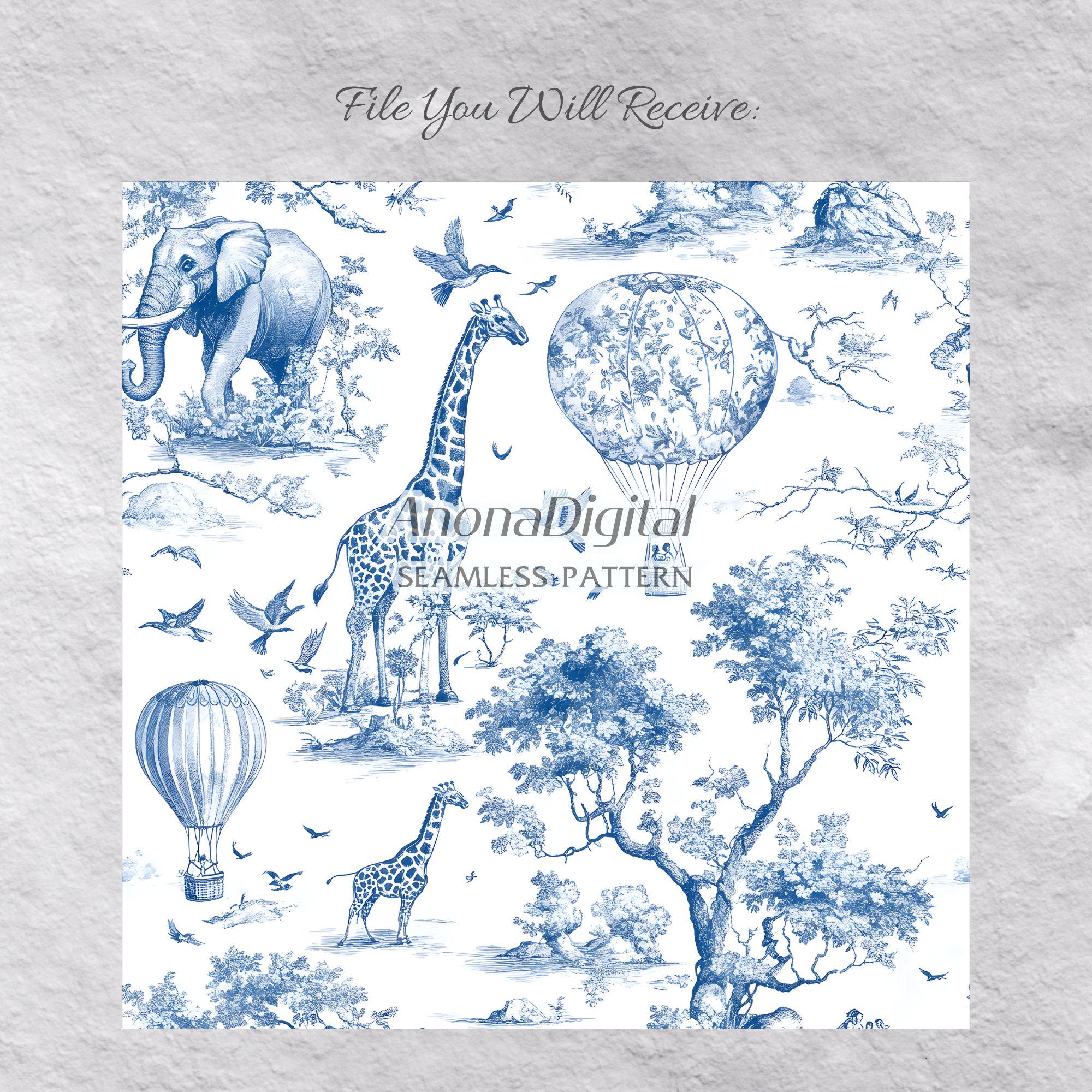 Blue Chinoiserie Toile De Jouy Safari Seamless Pattern Fabric Paper ...