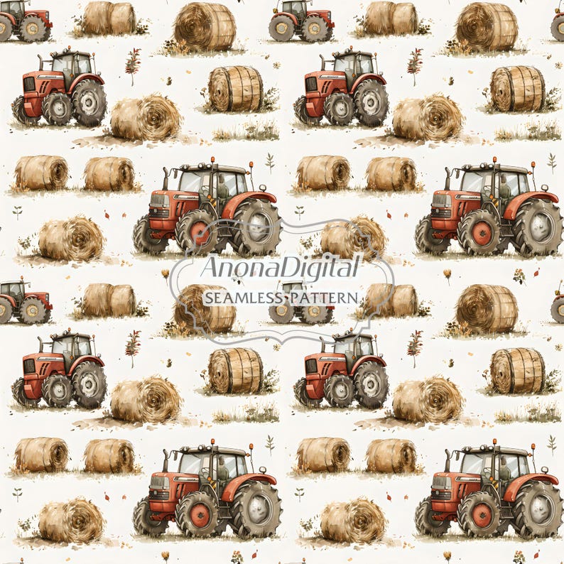 Tractor Seamless Pattern, Tractor Farm Design for Kids, Red Tractor ...