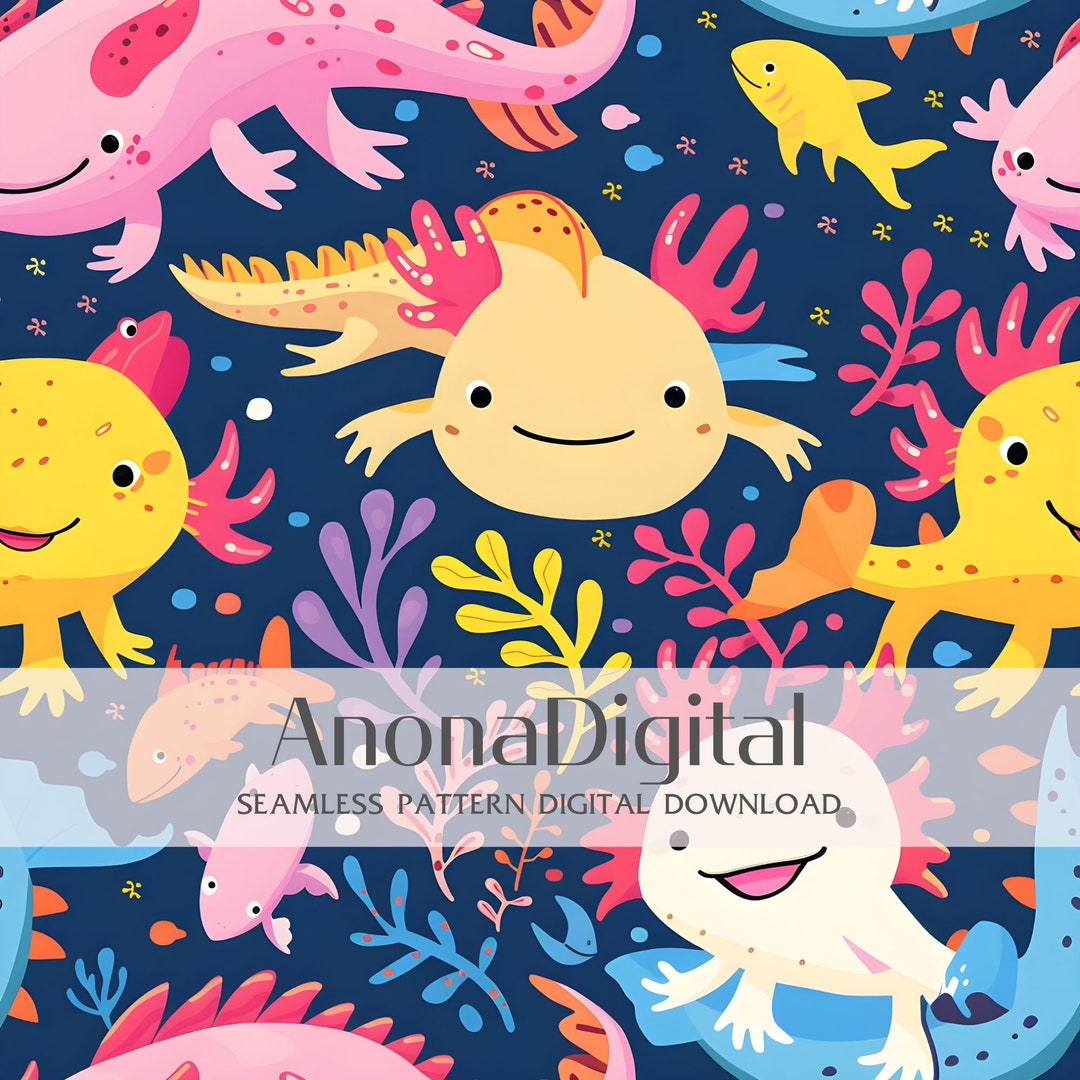 Axolotl Seamless Pattern, Digital File Cute Axolotls Pattern Baby ...
