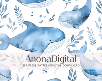 Whale Cute Sea Ocean Seamless Pattern Digital Download Unlimited ...