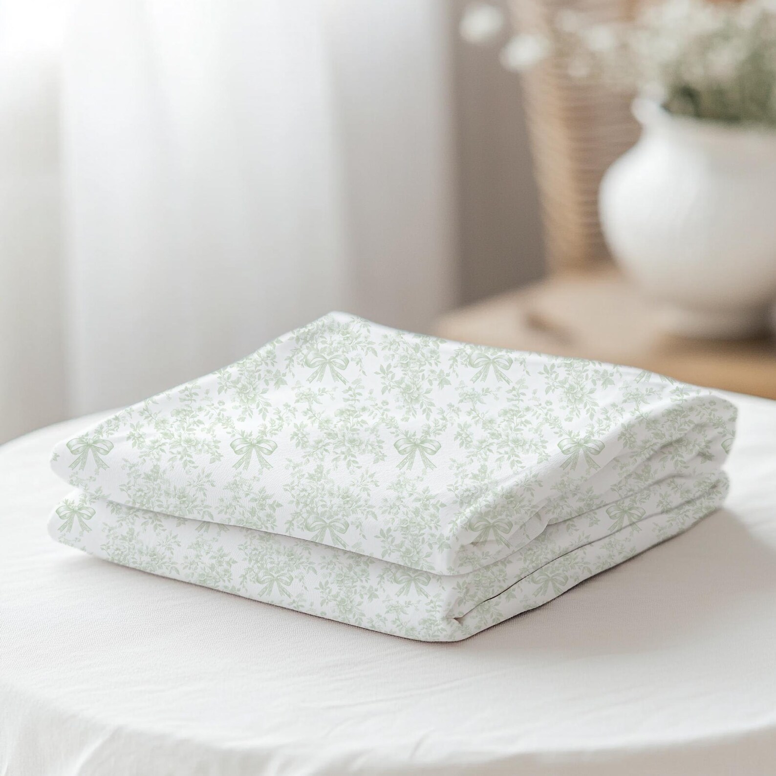 Green Coquette Floral Bow Toile Seamless Pattern, Digital Download ...