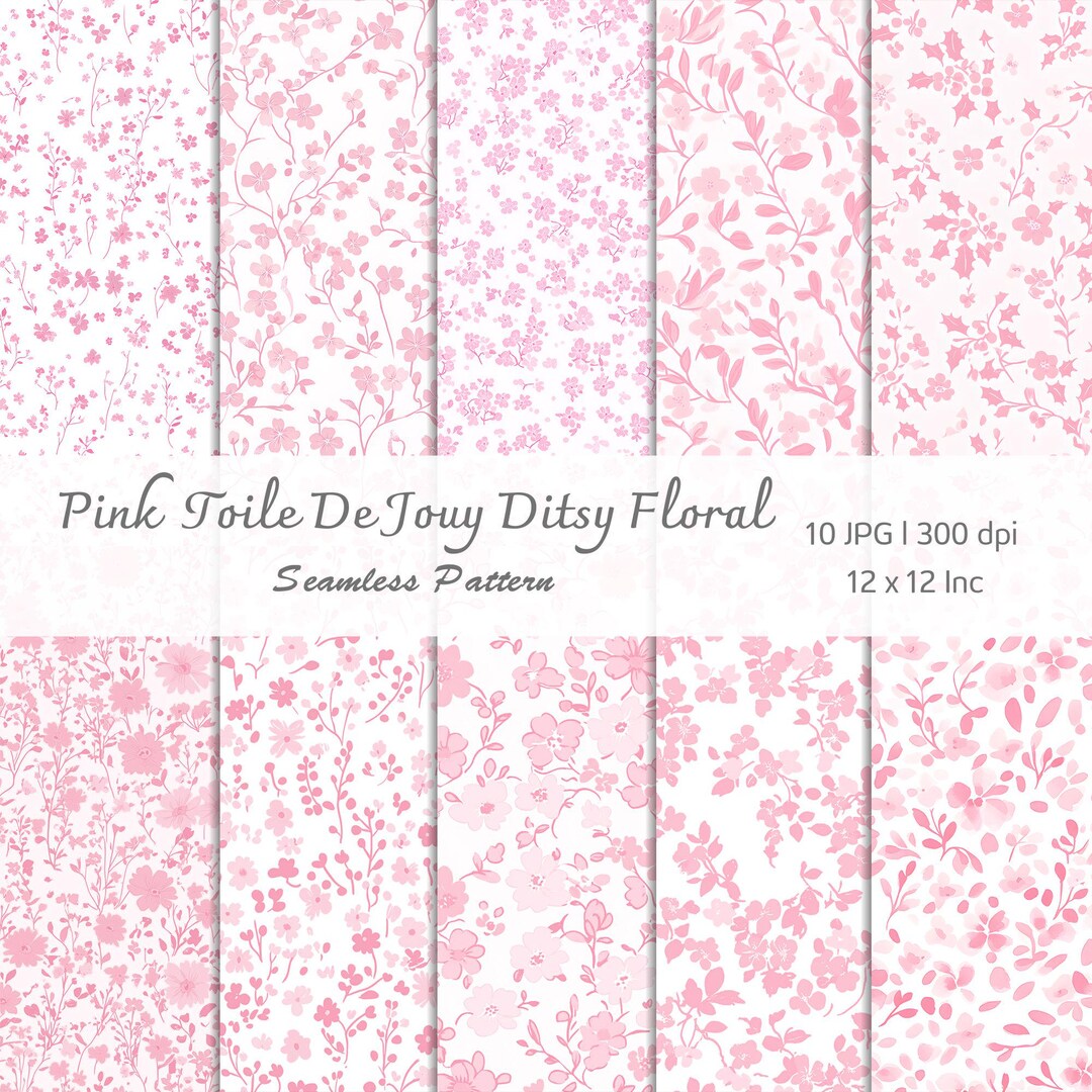 Pink Toile De Jouy Ditsy Floral Seamless Pattern, Chinoiserie Printable ...